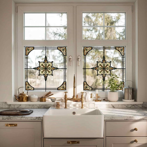 Amber Starlight Stained Glass Window Film – Modern Decorative Static W ...