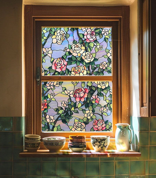 Beauty and the Beast Rose Stained Glass Window Film – Elegant&Privacy ...